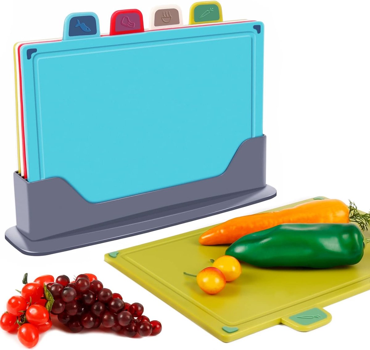 Plastic Chopping Board, Set of 4 Chopping Boards with Waffle Back, BPA ...