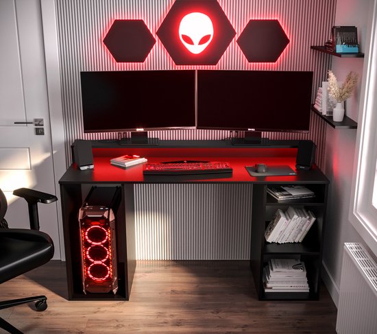 Game Bureau Gaming Desk met LED Verlichting Tafel Computer Bureau ...
