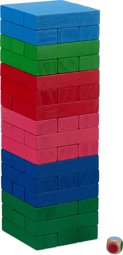 Relaxdays vallende toren gekleurd - houten toren spel - stapeltoren ...