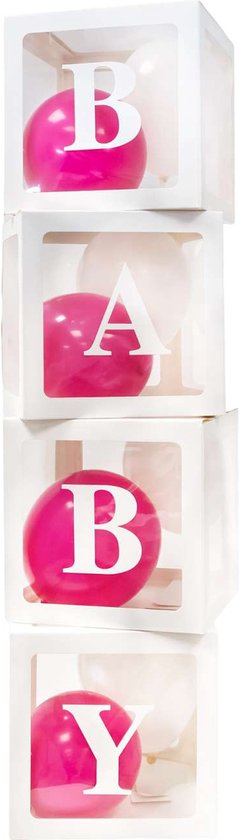 Intirilife Set van 4 Doorzichtige - Witte babyshowerballonnen dozen ...