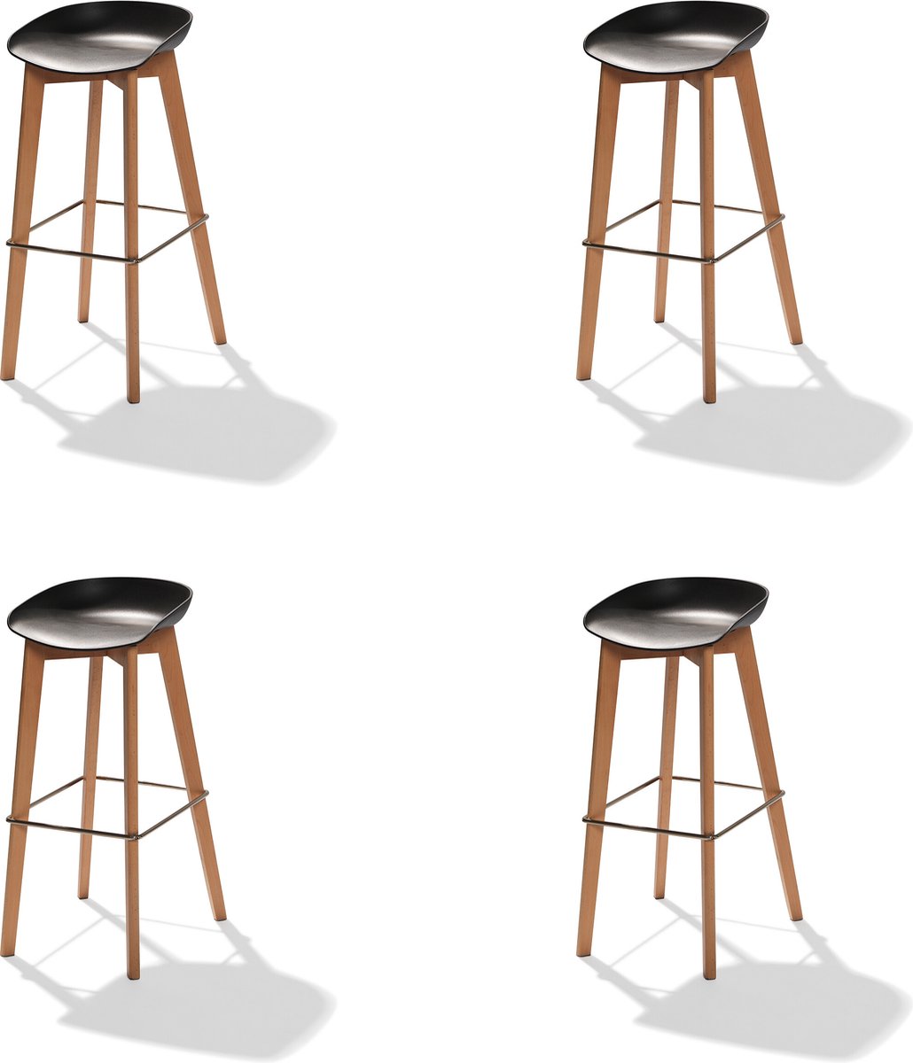 Essentials Keeve barkruk zwart laag - set van 4 - berkenhouten frame en ...