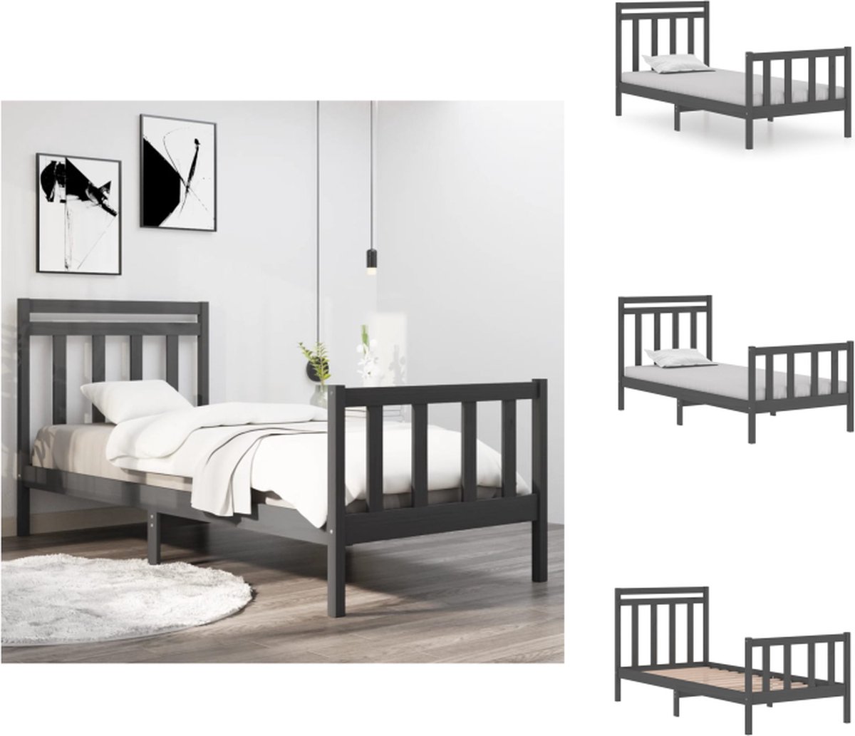 vidaXL Bedframe Grenenhout - Grijs - 75 x 190 cm - Multiplex ...