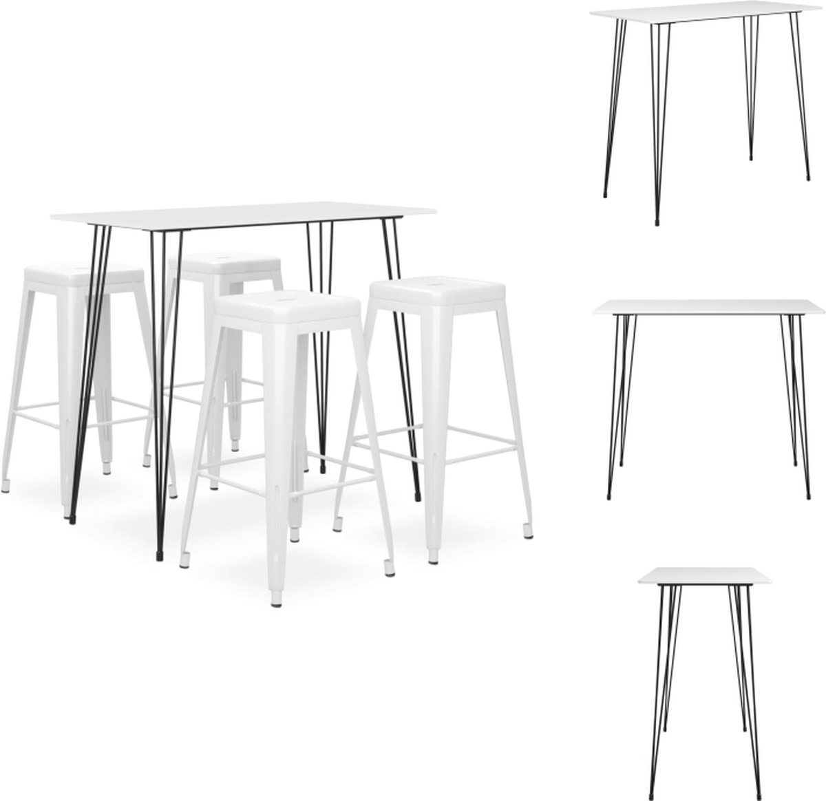 Vidaxl Bartafelset Wit Mdf En Metaal 120 X 60 X 105 Cm L X B X H