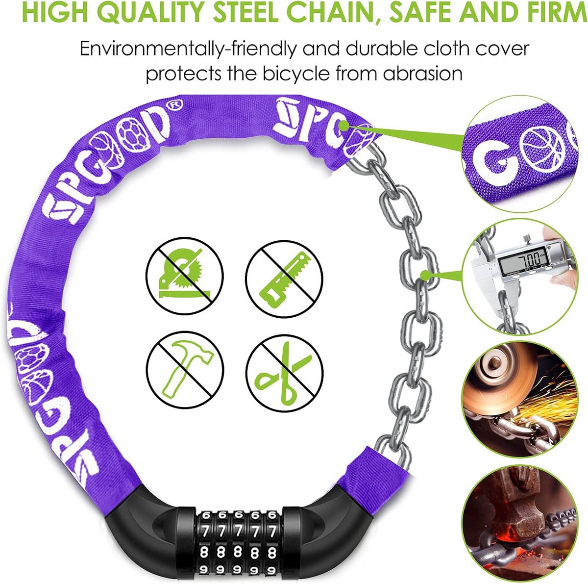 Fietssloten Heavy Duty/Fietsketting/Fietsslot (14 Kleuren) 5-cijferige ...