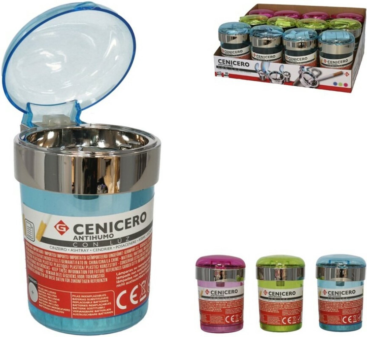 Auto asbak met LED lamp verlichting en klepje - roze - 11 x 8 cm | bol