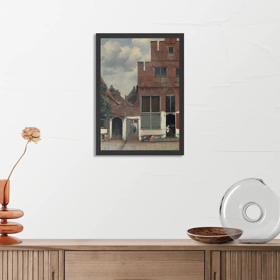 Poster Johannes Vermeer Gezicht op huizen in Delft 1658 Rechthoek Verticaal Met Lijst... | bol