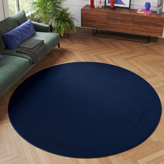 Tapiso Mono Rond Vloerkleed Navy Laagpolig Effen Tapijt Maat- 240x240 | bol