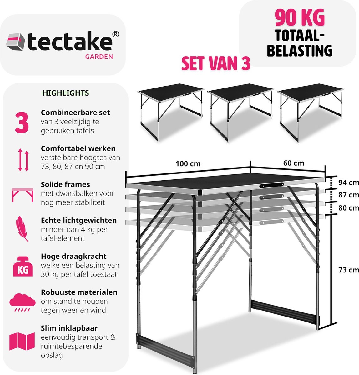 TecTake - Aluminium Tuintafel Behangtafel Klaptafel 300x60 cm | bol