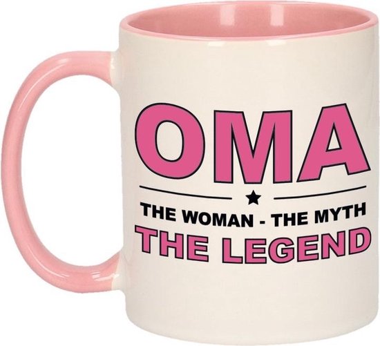Oma the woman the myth the legend cadeau mok / beker wit en roze - 300 ml - verjaardag... | bol.com