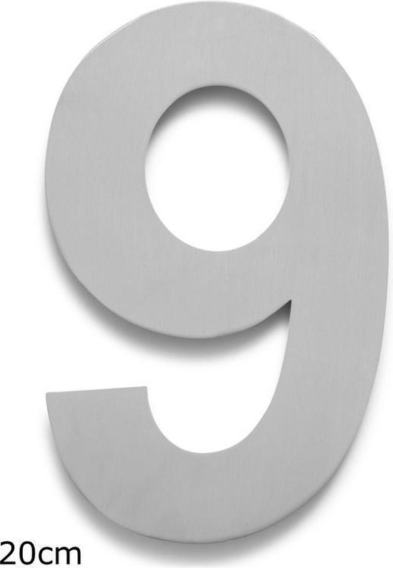 Huisnummer RVS nummer 9 - 20cm hoog topkwaliteit | bol