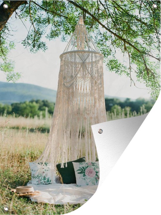 Tuin decoratie Homemade hanger van macramé aan een boom - 40x30 cm | bol