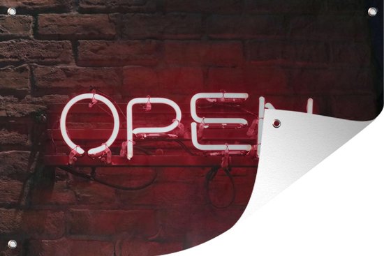 Tuinposter Een open bord met rode letters - 130x80 cm - Wanddecoratie ...