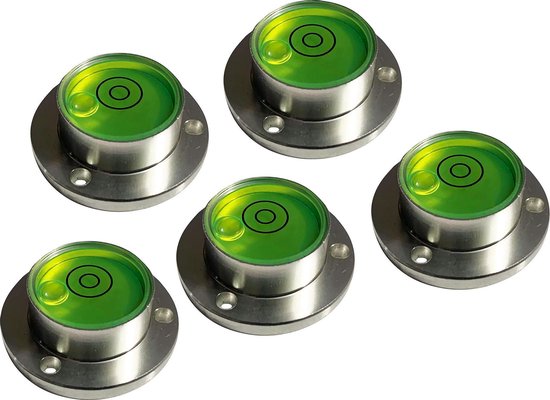 Set van 5 ronde waterpassen in aluminium behuizing (30x20x11 mm, zilver ...