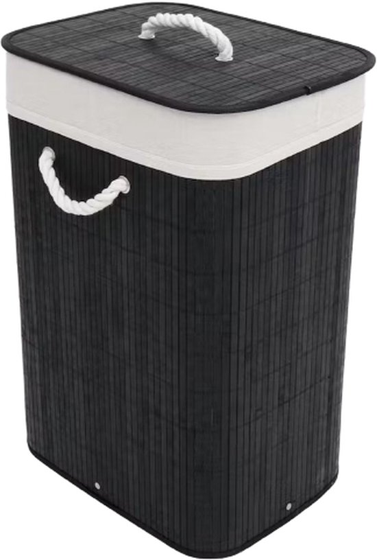 Luxe wasmand CHASE - Zwart / Wit - Bamboe - 29 x 39 x 57 cm - Laundry ...