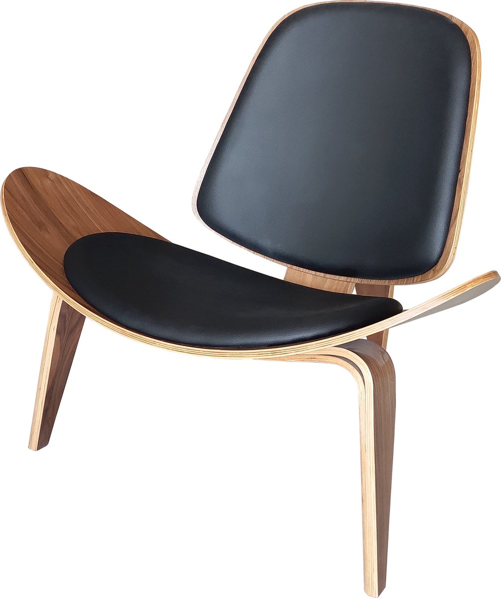 Wegner Shell Chair Walnoot – Zwart pu bycast leder | bol