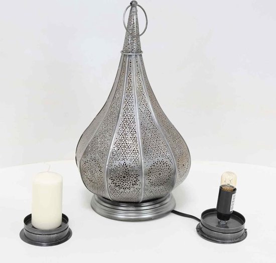 Oosterse lamp Monza zilver 37 cm hoog met 2 schoteltjes | 2in1 ...