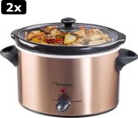 2x Bestron elektrische Slowcooker, met keramische pan en glazen deksel ...