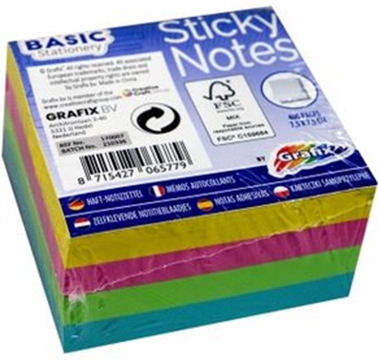 Grafix Sticky notes neon 7,5x7,5cm blok a 400 vel | bol