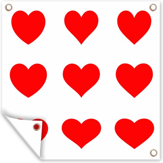 Tuin poster Een illustratie met negen rode hartjes - 200x200 cm ...