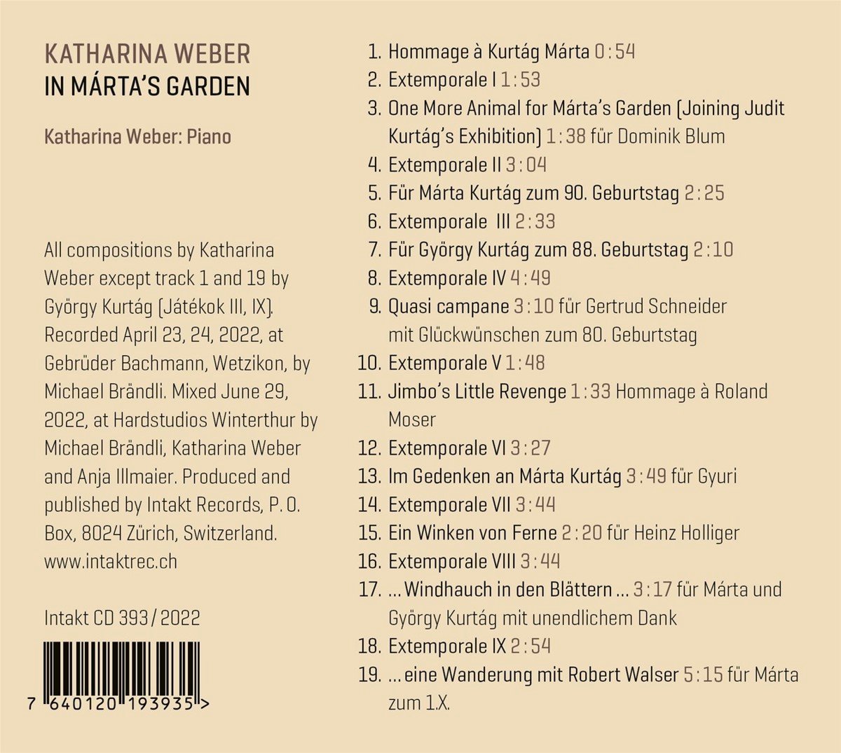 Katharina Weber: In Márta's Garden, Katharina Weber | Muziek | bol.com