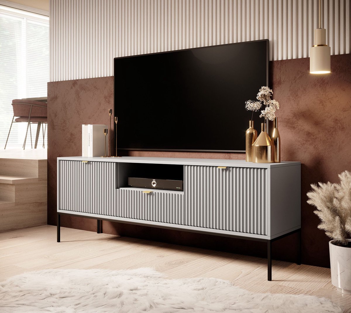 Meubella - TV-Meubel Navil - Grijs - 154 cm | bol.com