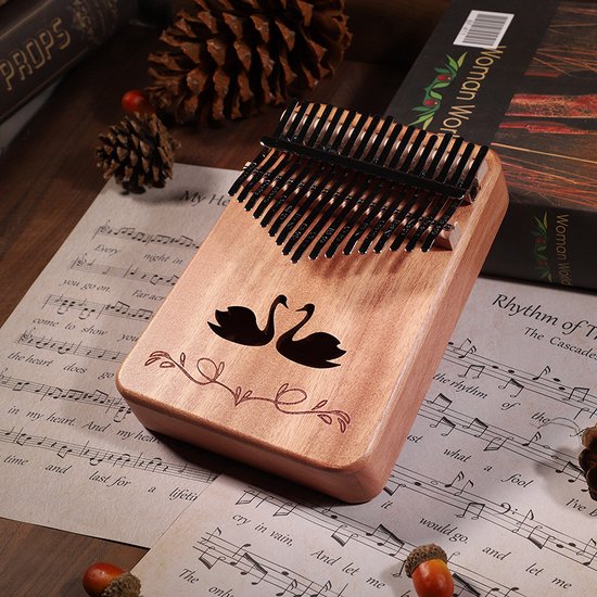 Kalimba Duimpiano 17 Tonen- met Muziekboek en Accessoires- Mahoniehout ...