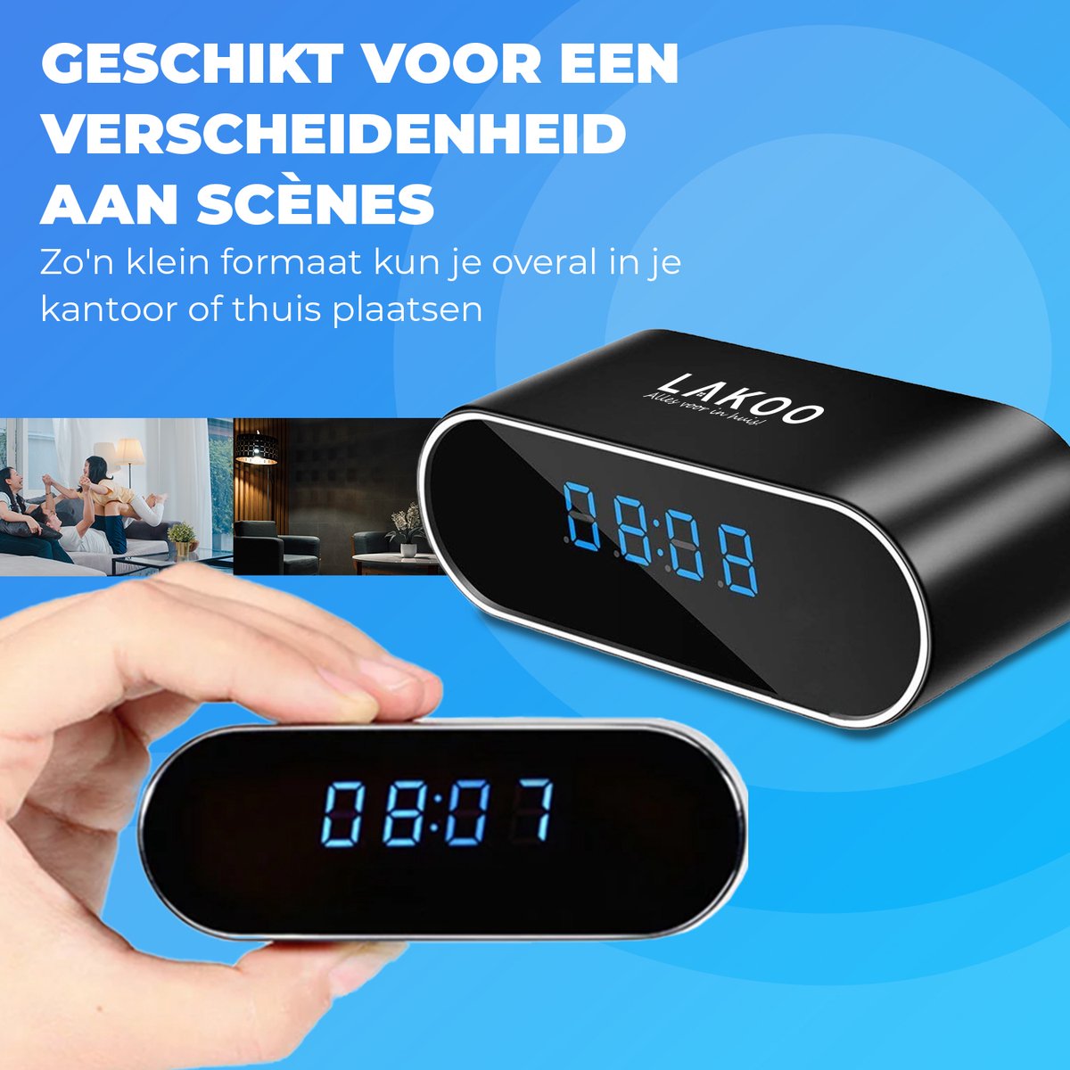 LAKOO-Digitale Alarmklok met Verborgen Spy Camera - WiFi Klok met App - Spionage... | bol.com