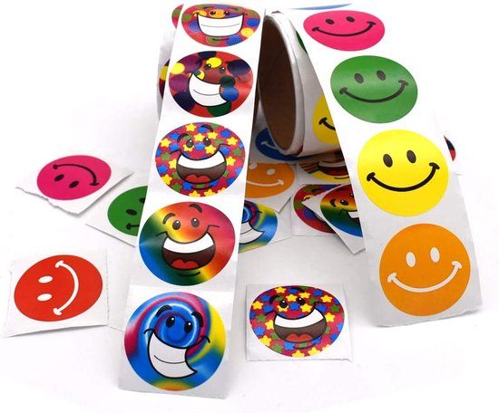 200 Stuks - Kleurrijke Smiley Stickers - 100 Stickers Per Rol - Ronde ...