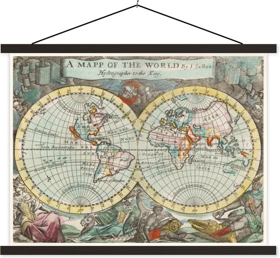 Schoolplaat - Textielposter - Wereldkaart - Kleuren - Vintage - 120x90 cm - Textiel poster | bol.com