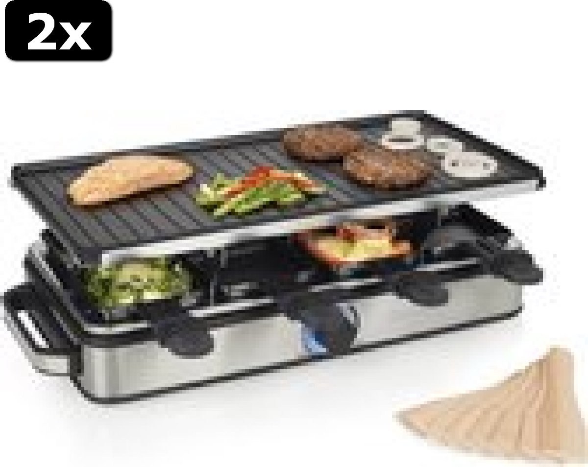 2x Princess 162645 Gourmetstel - Raclette 8 Grill Deluxe ‚Äì Omkeerbare ...