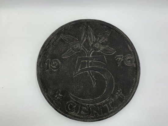 Muurdecoratie 5 cent munt schilderij ophangen grijs stone antraciet ø ...