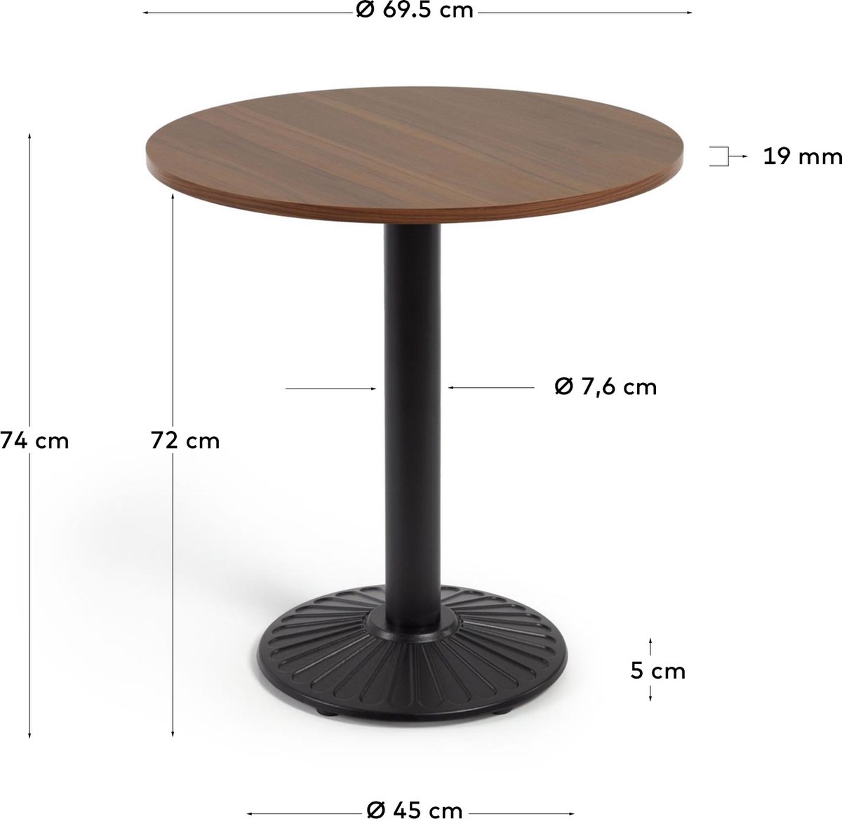 Kave Home - Table ronde Tiaret en mélanine finition noyer et pied en ...