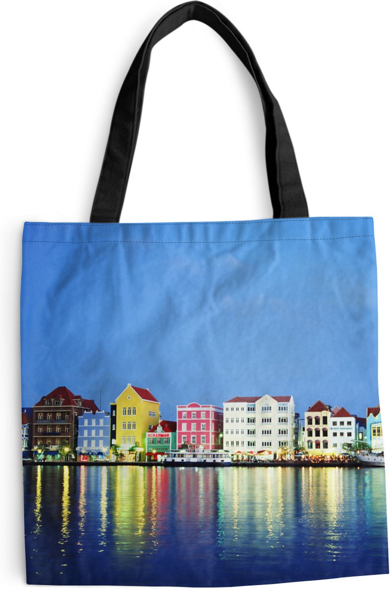 Schoudertas - Strandtas - Shopper Curaçao - Huizen - Skyline - 40x40 cm ...