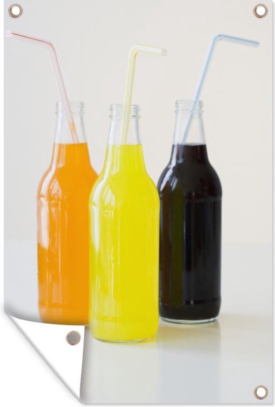 Muurdecoratie Glazen frisdrank flessen met rietjes - 120x180 cm ...