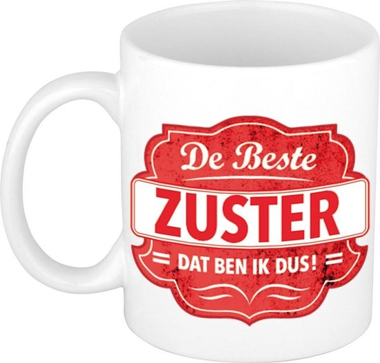 De beste zuster cadeau koffiemok / theebeker wit met rood embleem - 300 ml - keramiek... | bol.com
