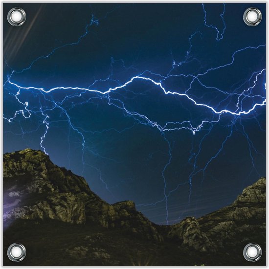 Tuinposter –Lucht vol Bliksem bij de Bergen– 50x50 Foto op Tuinposter ...