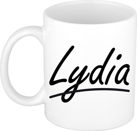 Lydia naam cadeau mok / beker sierlijke letters - Cadeau collega ...