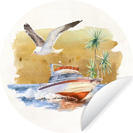 WallCircle - Muurstickers - Behangcirkel - Boot - Vogel - Waterverf - 100x100 cm -... | bol
