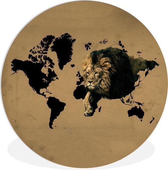 Wall Circle - Wall Circle Inside - Carte du Wereldkaart - Lion - Marron ...