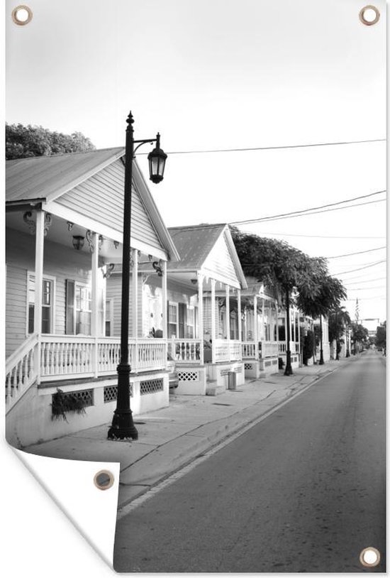 Tuindecoratie Rij huizen in Key West, Florida - zwart wit - 40x60 cm ...