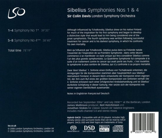 London Symphony Orchestra - Sibelius: Symphonies Nos.1 & 4 (CD), London Symphony... | bol