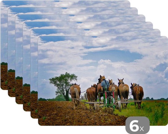 Placemat - Een Amish boer ploegt met paarden zijn land om - 45x30 cm - 6 stuks -... | bol.com