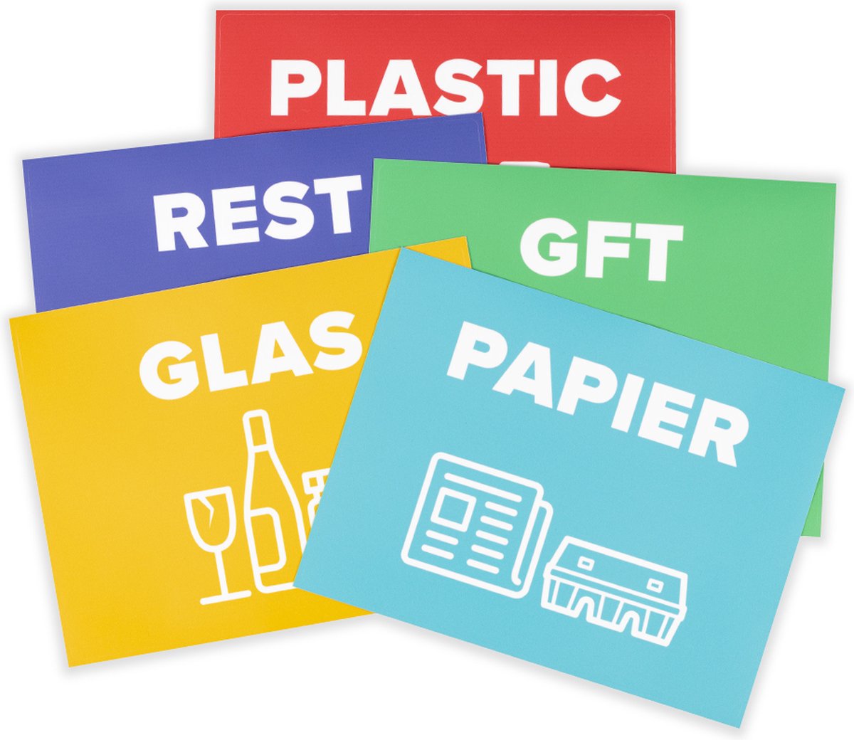 Afvalstickers set van 5 stuks - 25 x 19 cm - Plastic - Papier - Glas ...