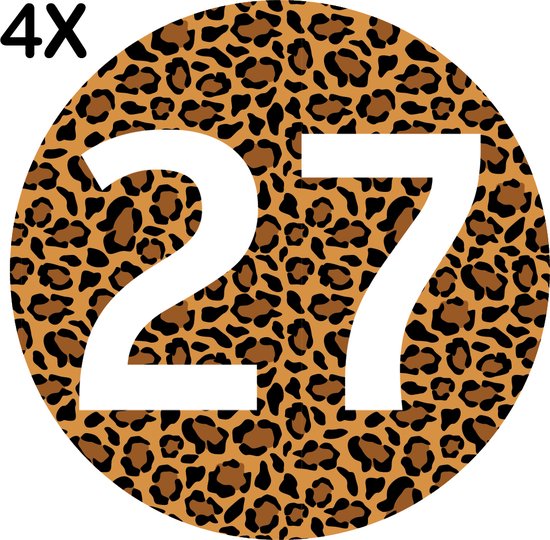 Containerstickers Huisnummer "27" - 25x25cm - Panter Print Cirkel met ...