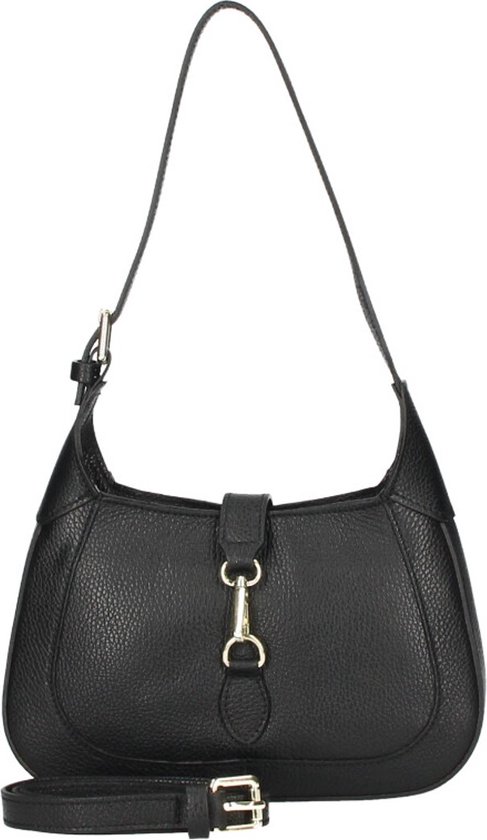 Zwarte Leren Schoudertas Gold Lock - Italiaans Leder - Schoudertassen ...