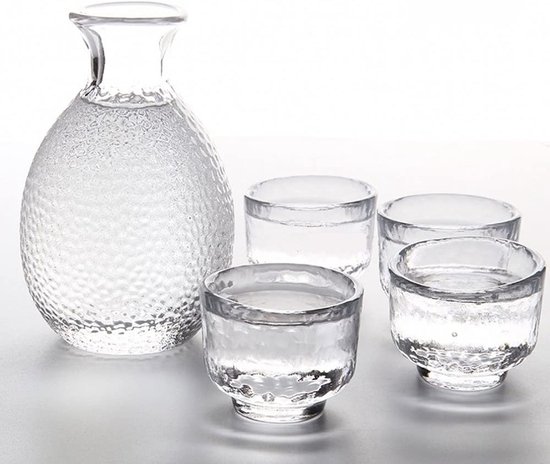 Glazen Sake Set van 5 stuks, 300ml Sake Fles en 4 Sake Cups (40ml Elk ...