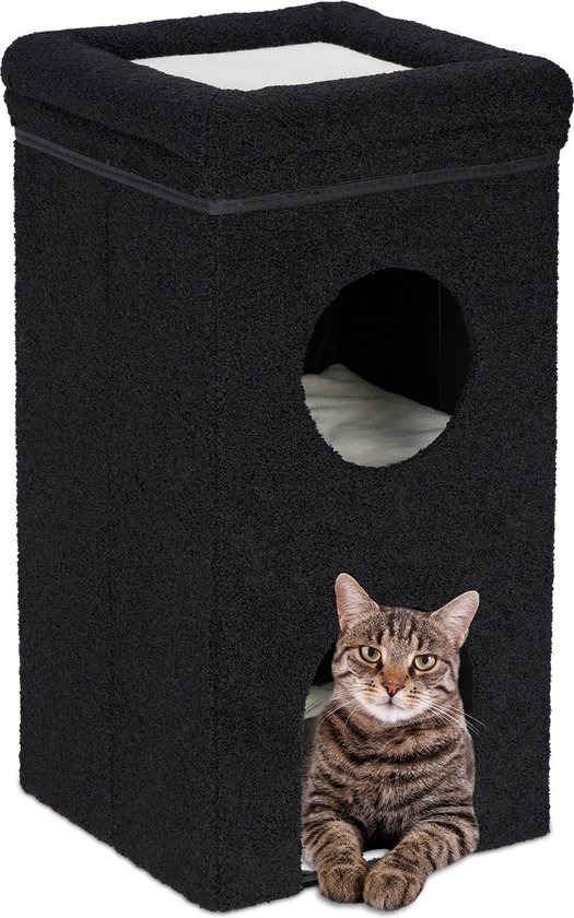 Relaxdays kattenhuis binnen - opvouwbaar kattenmeubel met krabmat ...