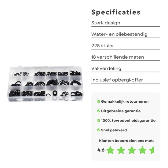 Cheqo® Ringenset (225 delig) - 18 Maten - O Ringen van Rubber - Water ...