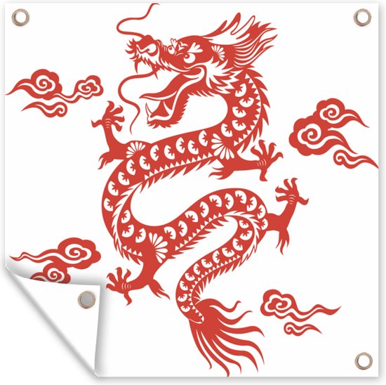 Tuinposters Een illustratie van een rode Chinese draak - 50x50 cm ...