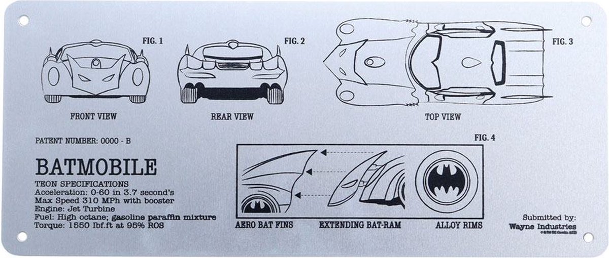 DC Comics - Tin Sign Batmobile Schematic | bol.com